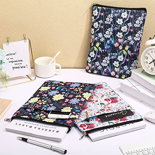 3 Pcs Book Floral Sleeve Cute Book Covers Book Protector Book Pouch Fabric Book Cover Protector with Zipper for Book Lovers Washable, Medium 11 Inch x 8.7 Inch