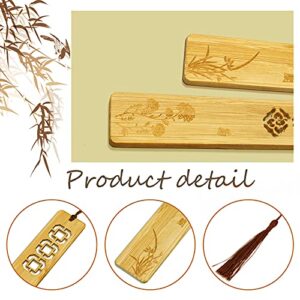 8 Pieces Handmade Bamboo Bookmark Vintage Carving Wooden Bookmark Hollow Blossom Bookmark with Tassel for School Students Teacher Presents Office, 4 Designs