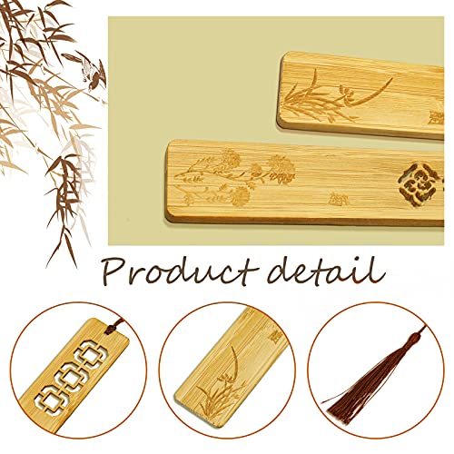 8 Pieces Handmade Bamboo Bookmark Vintage Carving Wooden Bookmark Hollow Blossom Bookmark with Tassel for School Students Teacher Presents Office, 4 Designs