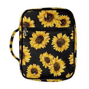 bigcarjob sunflower black print bible covers for women with pockets,bible study bag bible protective large size bible carrying case carrier tote bag bible hand bag bible accessories with handle pocket