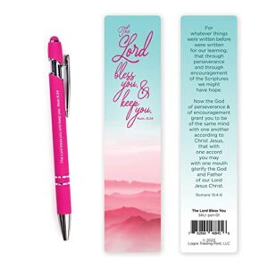 the lord bless you and keep you bible verse pen with bookmark – numbers 6:24 – inspirational bible pens for devotion – christian pens for women & men with stylus – christian gifts for men & women