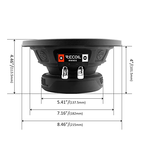 RECOIL RW8D2 Echo Series 8 Inch 400 Watts Power Dual 2 Ohm Voice Coil, 2" Black-Coated 4 Layer High Temperature Voice Coil, Competition Grade Pressed Paper Cone, Car Audio Subwoofer