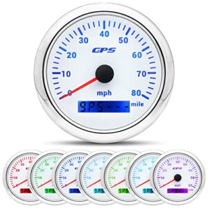 artilaura gps speedometer car boat gps speedometer 85mm 3-3/8″ 7 color 80mph waterproof gauge 9-32v for auto motorcycle marine truck (white)