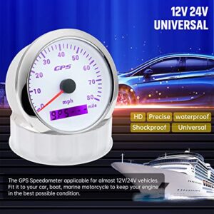 ARTILAURA GPS Speedometer Car Boat GPS Speedometer 85mm 3-3/8" 7 Color 80MPH Waterproof Gauge 9-32V for AUTO Motorcycle Marine Truck (White)