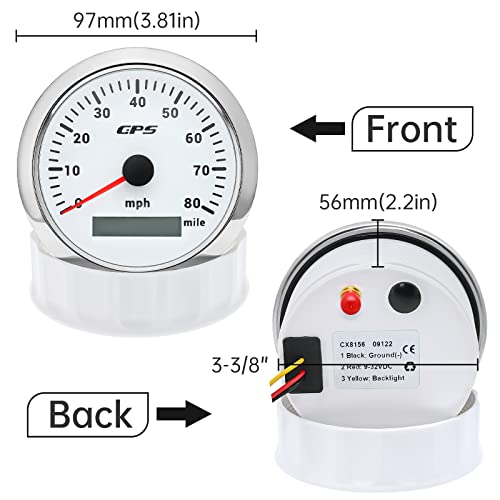 ARTILAURA GPS Speedometer Car Boat GPS Speedometer 85mm 3-3/8" 7 Color 80MPH Waterproof Gauge 9-32V for AUTO Motorcycle Marine Truck (White)