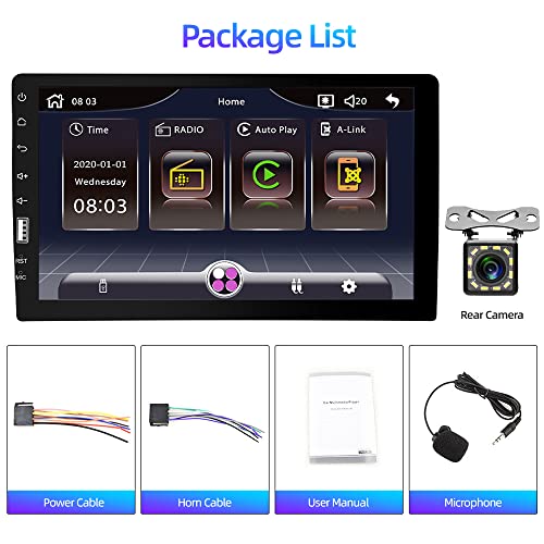 9 Inch Single Din Car Stereo Touchscreen Radio with Apple Carplay, Bluetooth, Android Auto, MirrorLink, Backup Camera, FM/AM Car Radio, USB/SD/AUX-in, Fast Charging, Subwoofer