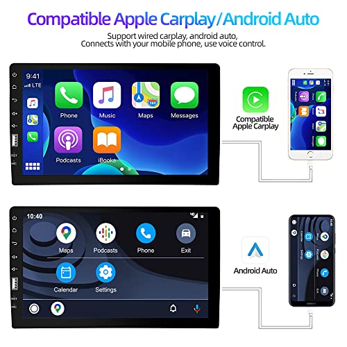 9 Inch Single Din Car Stereo Touchscreen Radio with Apple Carplay, Bluetooth, Android Auto, MirrorLink, Backup Camera, FM/AM Car Radio, USB/SD/AUX-in, Fast Charging, Subwoofer