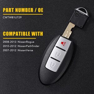 Flip Key Fob Blade Replacement Fit for Nissan Rogue Versa Pathfinder 2007 2008 2009 2010 2011 2012 2013 #CWTWB1U729 Car Remote Control Transmitter 3 Button Clicker Set 1