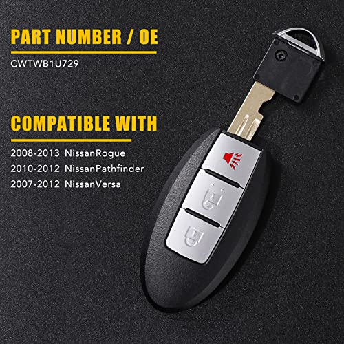 Flip Key Fob Blade Replacement Fit for Nissan Rogue Versa Pathfinder 2007 2008 2009 2010 2011 2012 2013 #CWTWB1U729 Car Remote Control Transmitter 3 Button Clicker Set 1