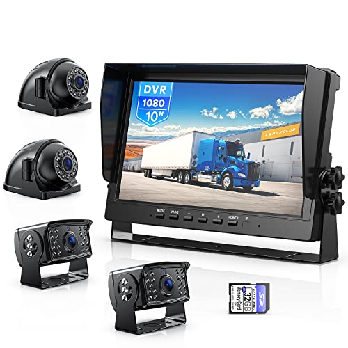 ZEROXCLUB 10" HD Backup Camera System Kit, Loop Recording Large Monitor with Wired Rear View Camera, IR Night Vision Waterproof Camera with Safe Parking Lines for Bus, Semi-Truck, Trailer, RV, BY104A