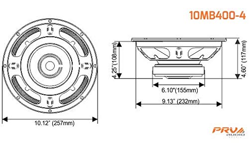 PRV AUDIO 10MB400-4 10" Midbass Speaker - 10 Inch Mid Bass Loudspeaker for Pro Audio Systems - 4 Ohms, 400 Watts Program Power, 200 Watts RMS Power, 96 dB 10 Inch Mid-Bass Speaker (Single)