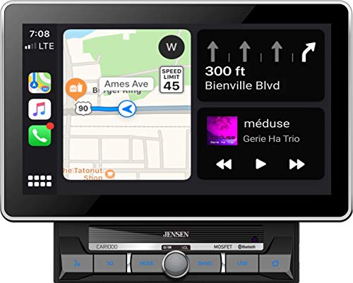 Jensen CAR1000 10.1" Extra Large Touchscreen Media Receiver with Apple CarPlay and Android Auto l Built-in Bluetooth with A2DP Music Streaming and Phonebook Support