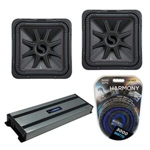 kicker (2) 45l7r152 car audio l7r square 15″ sub 1800w subwoofer l7r15 bundle with harmony ha-a1500.1 amplifier & amp kit