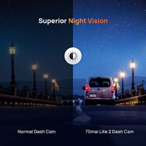 70mai Dash Cam Lite 2, 1080P Full HD Smart Dash Camera for Cars with Superior Night Vision, WDR, Parking Mode, Time-Lapse Mode, Optional GPS, Loop Recording, iOS/Android App Control