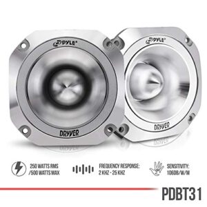 1.5” Audio Car Tweeter Speaker - Aluminum Die-Cast Frame, 500 Watt Peak, 2 kHz - 25 kHz Frequency Response, 4 Ohm, Heavy Duty 30 oz. Magnet Structure - Pyle PDBT31 SILVER