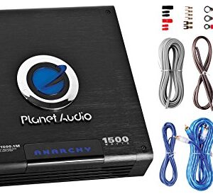 Planet Audio AC1500MK Car Amplifier and 8 Gauge Wiring Kit - 1500 Watts Max Power, 2/4 Ohm Stable, Class AB, Monoblock, Mosfet Power Supply, Remote Subwoofer Control