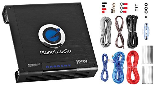 Planet Audio AC1500MK Car Amplifier and 8 Gauge Wiring Kit - 1500 Watts Max Power, 2/4 Ohm Stable, Class AB, Monoblock, Mosfet Power Supply, Remote Subwoofer Control