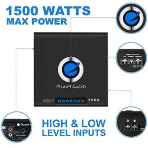 Planet Audio AC1500MK Car Amplifier and 8 Gauge Wiring Kit - 1500 Watts Max Power, 2/4 Ohm Stable, Class AB, Monoblock, Mosfet Power Supply, Remote Subwoofer Control