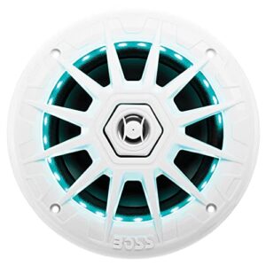 boss audio systems mrgb65 6.5 inch marine speakers – weatherproof, 200 watts per pair, 100 watts each, multi-color illumination, full range, 2 way, sold in pairs, white