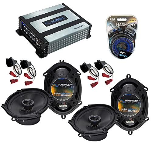 HA-R68 Compatible with Ford F-250/350/450/550 05-12 Rhythm Series 5x7" 6x8" Replacement 225W Speakers, HA-A400.4 Alloy 4-Channel 800W Speaker Sub Amp and HA-AK10 Gauge 600W Amp Install Kit