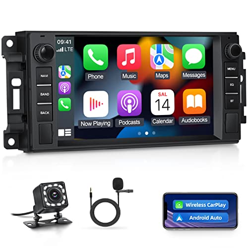 Android Car Stereo for Jeep Wrangler Chrysler 300C Dodge RAM with Apple Carplay and Android Auto, 7 Inch Touch Screen Head Unit with Bluetooth WiFi GPS Mirror Link FM/RDS + Backup Camera