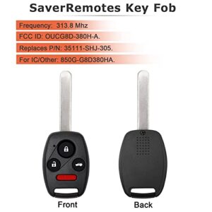 SaverRemotes Key Fob Compatible for 2003-2007 Honda Accord Keyless Entry Remote Replacement OUCG8D-380H-A