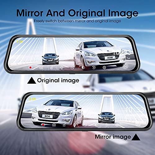 2.5K Voice Control Mirror Dash Cam Rear View Mirror Backup Camera Front and Rear, 10'' Rearview Mirror Backup Camera Dual Full HD Super Night Vision G-Sensor Parking Assistance