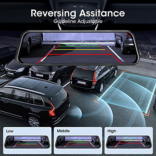 2.5K Voice Control Mirror Dash Cam Rear View Mirror Backup Camera Front and Rear, 10'' Rearview Mirror Backup Camera Dual Full HD Super Night Vision G-Sensor Parking Assistance