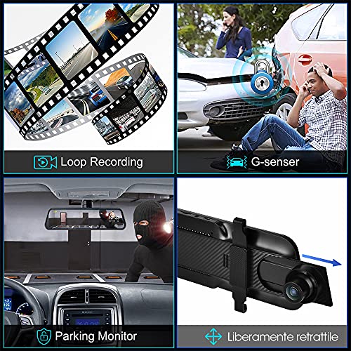 2.5K Voice Control Mirror Dash Cam Rear View Mirror Backup Camera Front and Rear, 10'' Rearview Mirror Backup Camera Dual Full HD Super Night Vision G-Sensor Parking Assistance