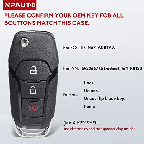 NPAUTO Key Fob Cover Replacement for Ford F-150 F-250 F-350 F-450 F-550 2015 2016 2017 2018 2019 2020 Explorer Ranger Ecosport Bronco Maverick Keyless Entry Remote Key Shell Case Pad Cover N5F-A08TAA