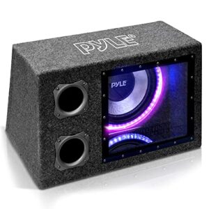 pyle single 12″ inch vented subwoofer enclosure – 600 watt peak power car audio sub woofer speaker with built-in multi-color led illuminating ring light & remote control