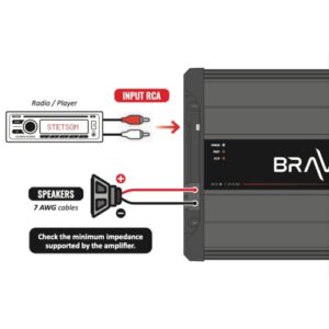 Stetsom Bravo BASS 5000 1 Ohm Mono Subwoofer Car Audio Amplifier, 5000.1 5K Watts RMS, 1Ω Stable, Sound Quality, Crossover & Bass Boost 5000W Sub Amp, Smart Coolers