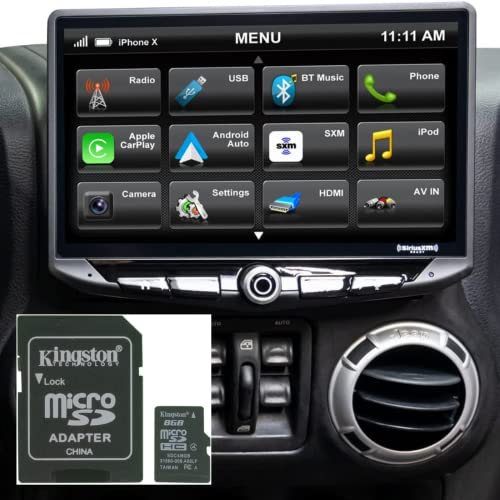 STINGER Jeep Wrangler JK Stereo Replacement + iGo Nav Card 10" HD Touchscreen Radio Android Auto, Apple CarPlay, Handsfree Bluetooth, GPS, Dual USB Includes All-in-one Dash Kit & Interface, 2007-2018