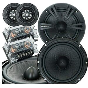 new gravity 600c 500-watt peak power 4 ohm 6.5-inch 2-way car audio component speakers system 6-1/2 inches speaker set (2 bass, 2 tweeter, 2 crossover)