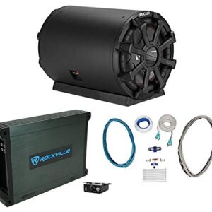 Kicker 46CWTB102 TB 10" 800w Marine Loaded Subwoofer Enclosure Bundle with Rockville DBM12 2000w Mono Amplifier w/Covers+Bass Remote & Rockville RMWK4 Amplifier Install Wire Kit (3 Items)