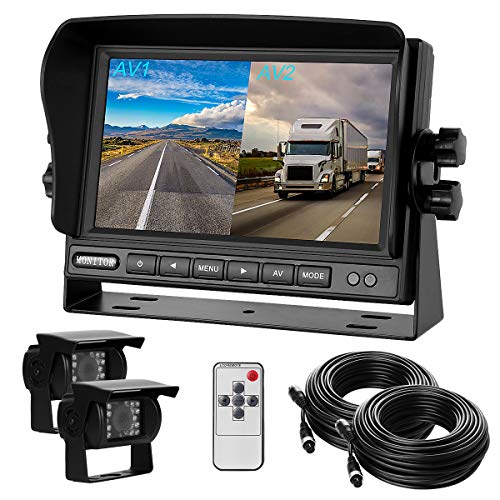 Dual Backup Camera for Truck RV,Back up Camera with Monitor Kit Split Screen 7inch Reverse Monitor,2 Side/Rear View Cameras for Trailer Hitch/Van/Vehicle with 170 Degree,IP68 Waterproof,4Pin Video.