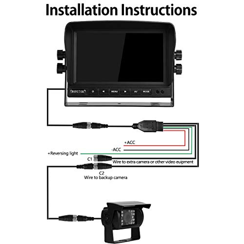 Dual Backup Camera for Truck RV,Back up Camera with Monitor Kit Split Screen 7inch Reverse Monitor,2 Side/Rear View Cameras for Trailer Hitch/Van/Vehicle with 170 Degree,IP68 Waterproof,4Pin Video.