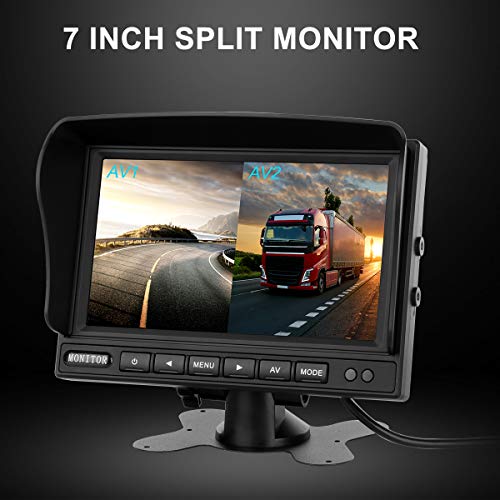 Dual Backup Camera for Truck RV,Back up Camera with Monitor Kit Split Screen 7inch Reverse Monitor,2 Side/Rear View Cameras for Trailer Hitch/Van/Vehicle with 170 Degree,IP68 Waterproof,4Pin Video.