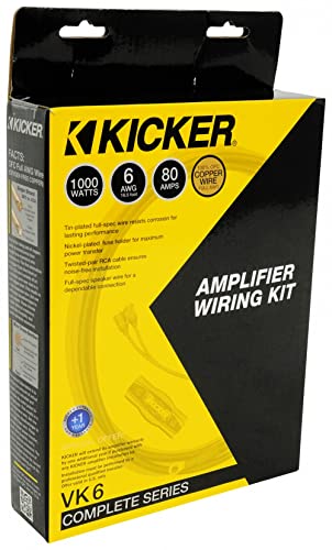 Kicker 6 Gauge Copper Amp Kit 47VK6-6AWG Complete Amplifier Wiring Kit with 2 Ch. Interconnects – Full Spec Oxygen-Free Copper Cabling Plus Free SoundSkins Lanyard