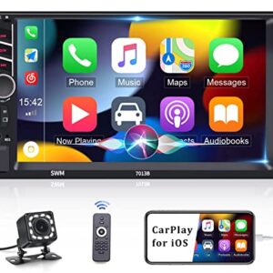 Double Din Car Stereo Compatible with Apple Carplay CAMECHO 7 Inch HD Touchscreen Radio with Bluetooth and Backup Camera, Remote Control, Phone Mirror Link,USB TF AUX Input, SWC, FM Audio Receivers