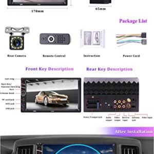 Double Din Car Stereo Compatible with Apple Carplay CAMECHO 7 Inch HD Touchscreen Radio with Bluetooth and Backup Camera, Remote Control, Phone Mirror Link,USB TF AUX Input, SWC, FM Audio Receivers