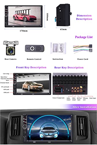 Double Din Car Stereo Compatible with Apple Carplay CAMECHO 7 Inch HD Touchscreen Radio with Bluetooth and Backup Camera, Remote Control, Phone Mirror Link,USB TF AUX Input, SWC, FM Audio Receivers