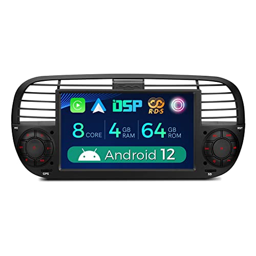 XTRONS Single Din Car Stereo for Fiat 500, Android 12 Octa Core 4GB RAM 64GB ROM Car Radio Player, 7 Inch IPS Touch Screen GPS Navigation for Car Head Unit Built-in DSP Car Play Android Auto (Black)