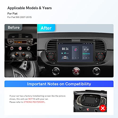 XTRONS Single Din Car Stereo for Fiat 500, Android 12 Octa Core 4GB RAM 64GB ROM Car Radio Player, 7 Inch IPS Touch Screen GPS Navigation for Car Head Unit Built-in DSP Car Play Android Auto (Black)