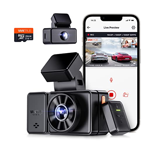 Bundle: Vantrue E3 3 Channel WiFi Dash Cam with GPS Speed, Wireless Remote Controller +256GB microSD Card