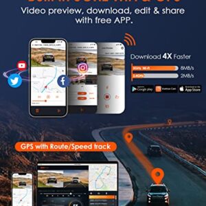 Bundle: Vantrue E3 3 Channel WiFi Dash Cam with GPS Speed, Wireless Remote Controller +256GB microSD Card