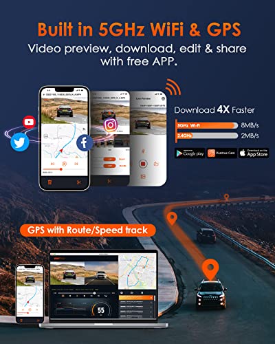 Bundle: Vantrue E3 3 Channel WiFi Dash Cam with GPS Speed, Wireless Remote Controller +256GB microSD Card