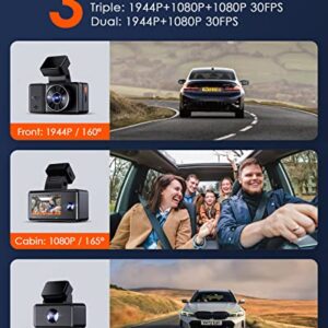 Bundle: Vantrue E3 3 Channel WiFi Dash Cam with GPS Speed, Wireless Remote Controller +256GB microSD Card