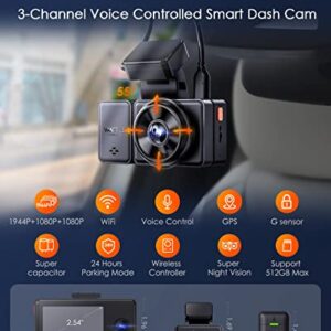 Bundle: Vantrue E3 3 Channel WiFi Dash Cam with GPS Speed, Wireless Remote Controller +256GB microSD Card