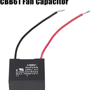 Wadoy CBB61 Fan Capacitor 2 Wire 10uf, 2 Pack Celiling Fan Capacitor 250V